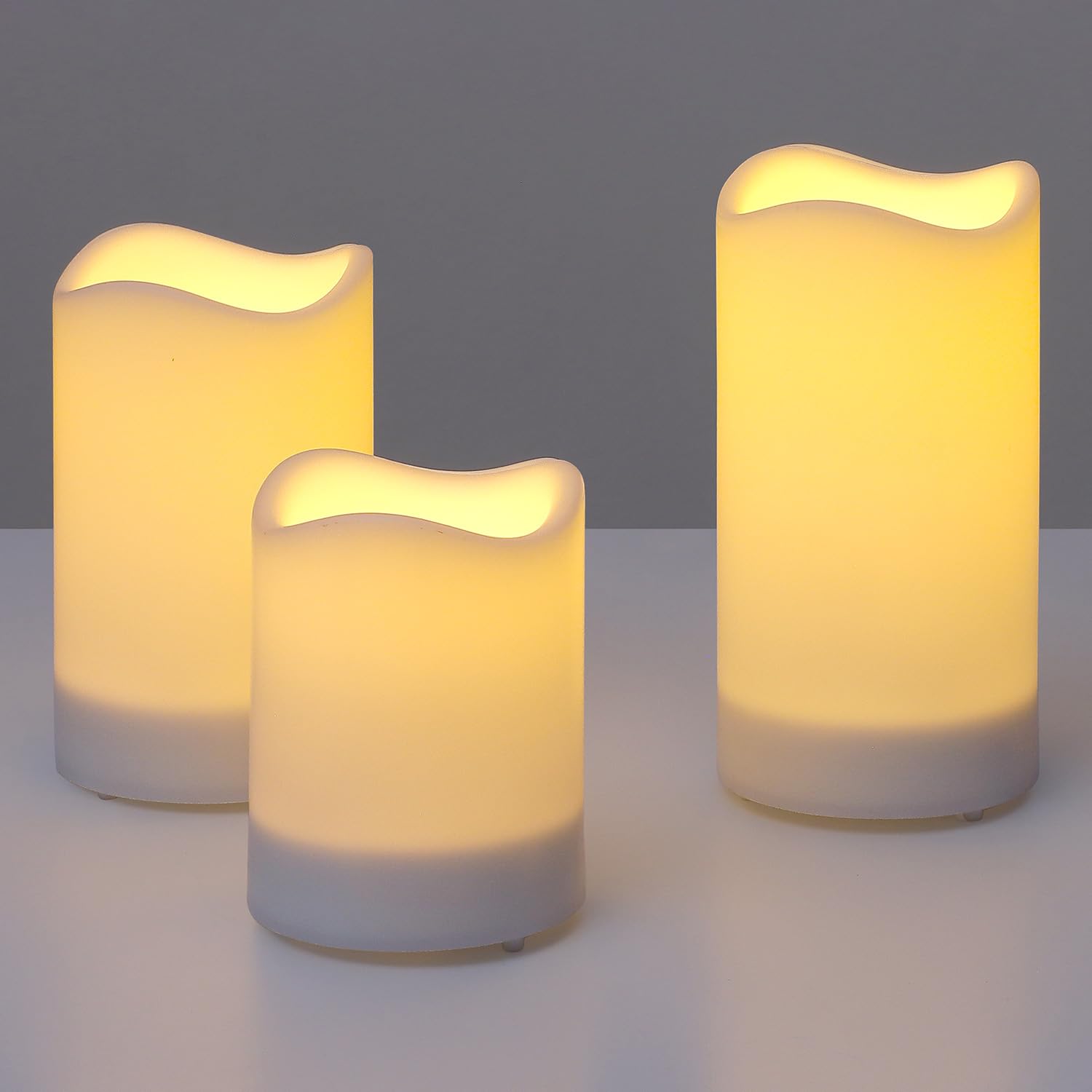 OCTMUSTARD Solar LED Candle with Waterproof Light Sensor, Dusk to Dawn on/Off Automatic Operating, 3X5 Inch Flameless White Plastic Pillar Candles with Flickering Warm White Light