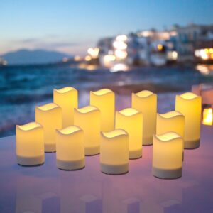 OCTMUSTARD Solar LED Candle with Waterproof Light Sensor, Dusk to Dawn on/Off Automatic Operating, 3X5 Inch Flameless White Plastic Pillar Candles with Flickering Warm White Light