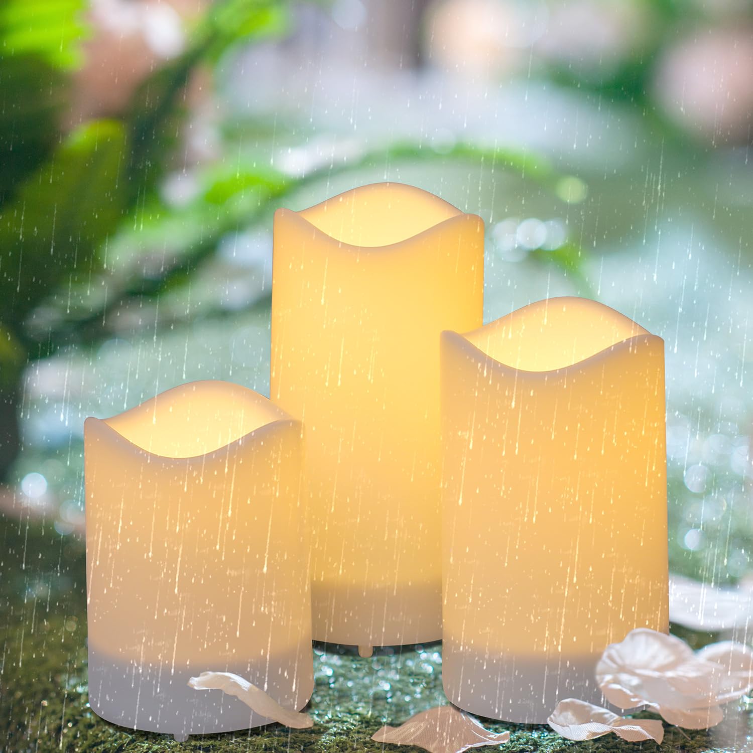 OCTMUSTARD Solar LED Candle with Waterproof Light Sensor, Dusk to Dawn on/Off Automatic Operating, 3X5 Inch Flameless White Plastic Pillar Candles with Flickering Warm White Light