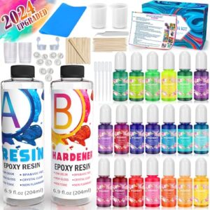 catcrafter 13oz epoxy resin kit with 20 colors resin pigments - crystal clear resin epoxy for art decorations & jewelry making. all in one beginner kit with tools and instructions