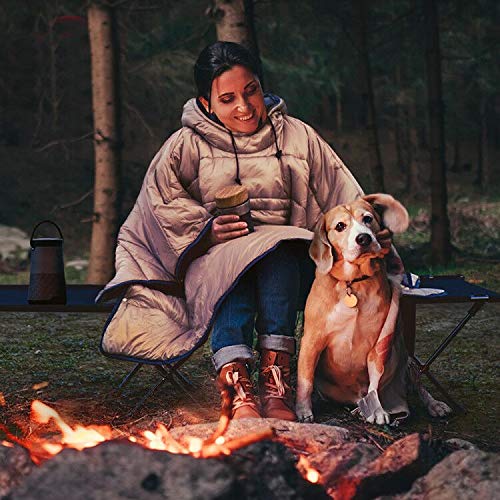 Thermal Poncho Wearable Hooded Blanket - Envelope Lightweight Camp Sleeping Bag Cloak Cape Windproof with Premium Stuff Compression Sack for Backpacking Hiking Hunting Fishing Military Outdoor Sport