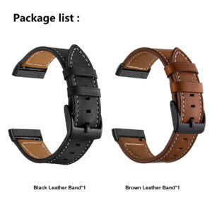 LDFAS Leather Band Compatible for Fitbit Sense/Versa 3 Bands, (2 Pack) Women Men Accessory Watch Strap with Black Metal Buckle Compatible for Fitbit Sense, Versa 3 Smartwatch, Brown+Black