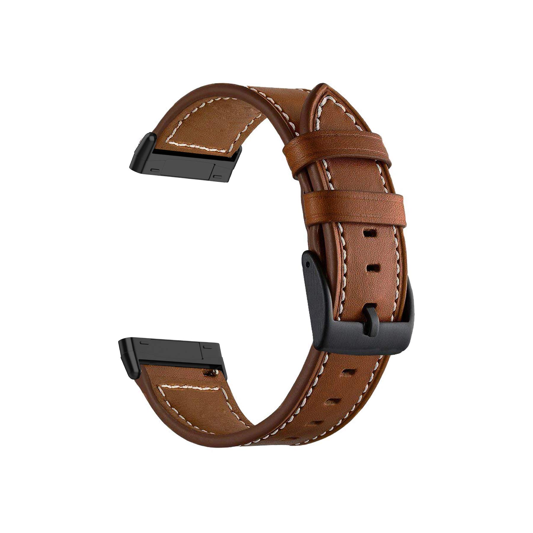 LDFAS Leather Band Compatible for Fitbit Sense/Versa 3 Bands, (2 Pack) Women Men Accessory Watch Strap with Black Metal Buckle Compatible for Fitbit Sense, Versa 3 Smartwatch, Brown+Black