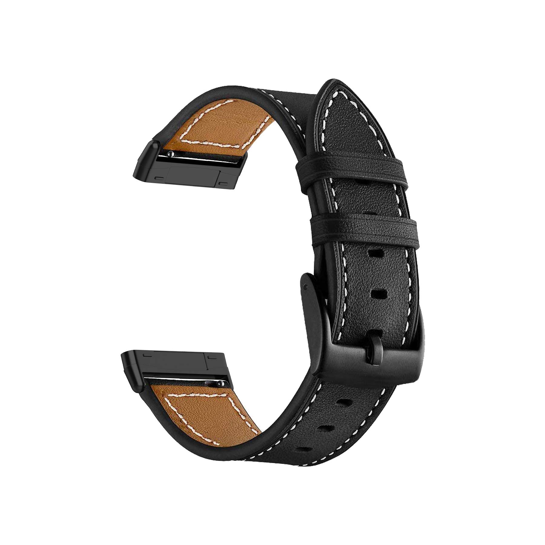 LDFAS Leather Band Compatible for Fitbit Sense/Versa 3 Bands, (2 Pack) Women Men Accessory Watch Strap with Black Metal Buckle Compatible for Fitbit Sense, Versa 3 Smartwatch, Brown+Black