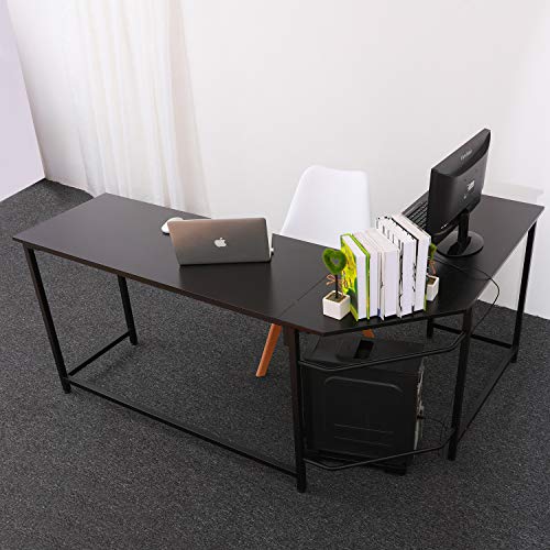 Homemark Computer Desk L Shaped Coner Desks 66.1" with Modern Simple Design and Extra Large Desk Space for Home Office and Student Writing Gaming Desktop Table (Black)