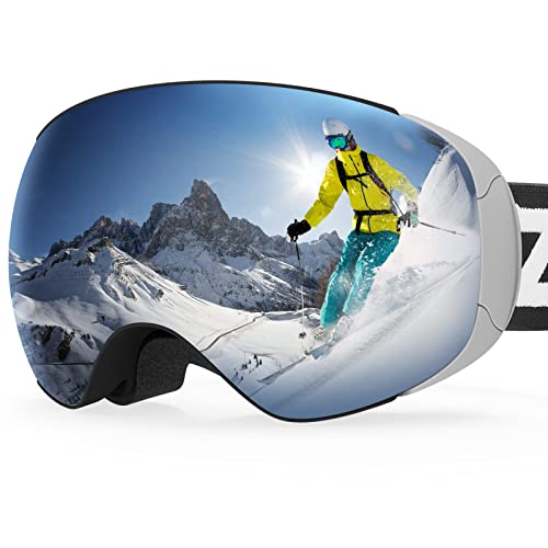 ZIONOR X PRO Ski Snowboard Snow Goggles with Magnetic Interchangeable Dual Layer Lens Anti-fog UV Protection for Men Women Adult （VLT 13% Silver Lens）