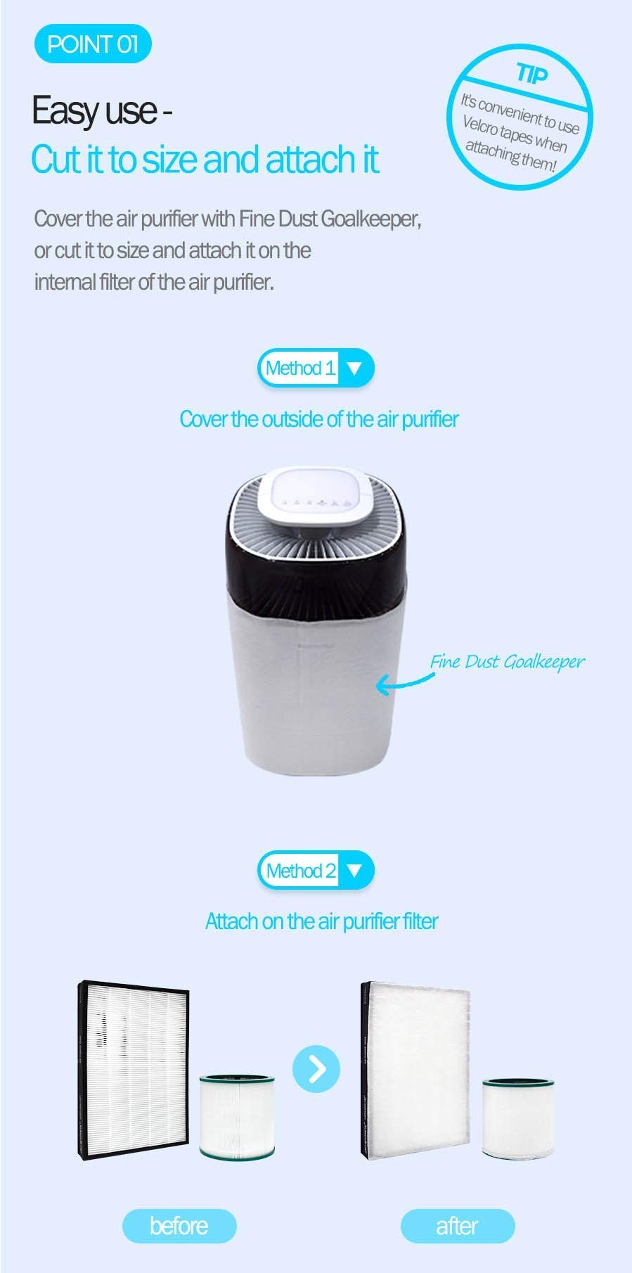 FilterTech Fine Dust Goalkeeper - DIY Filter Saver for Samsung Air Purifier AX60K5010WDD/AX60K5011WDD/AX60K5580WDD/AX60K5580WFD/AX60K5581WFD : Additional Protection, Filter Life Extension