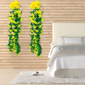 Pura Aide Artificial Lily Flower Garlands Fake Plant Foliage Hanging Vines for Home Bedroom Kitchen Garden Office Wedding Wall Decor