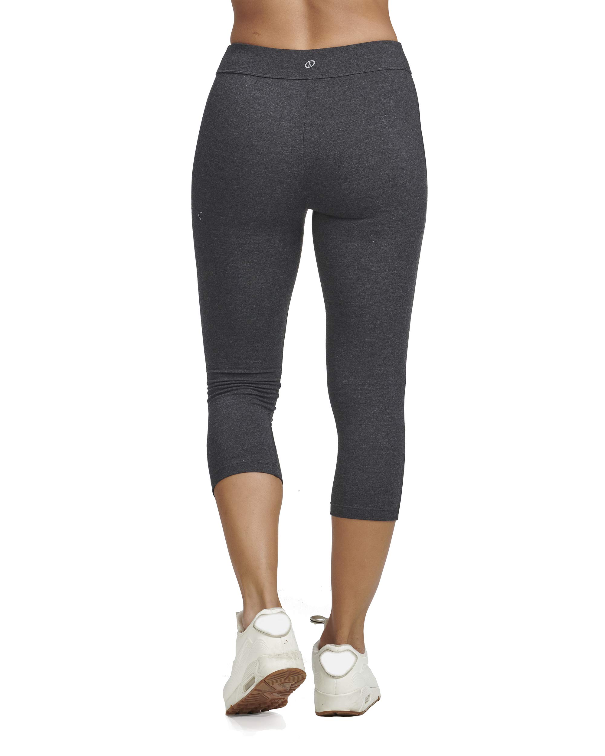 Spalding Women's Essential Capri Legging | Comfortable 4-Way Stretch Athletic Pants | High-Waist Charcoal Heather | Medium