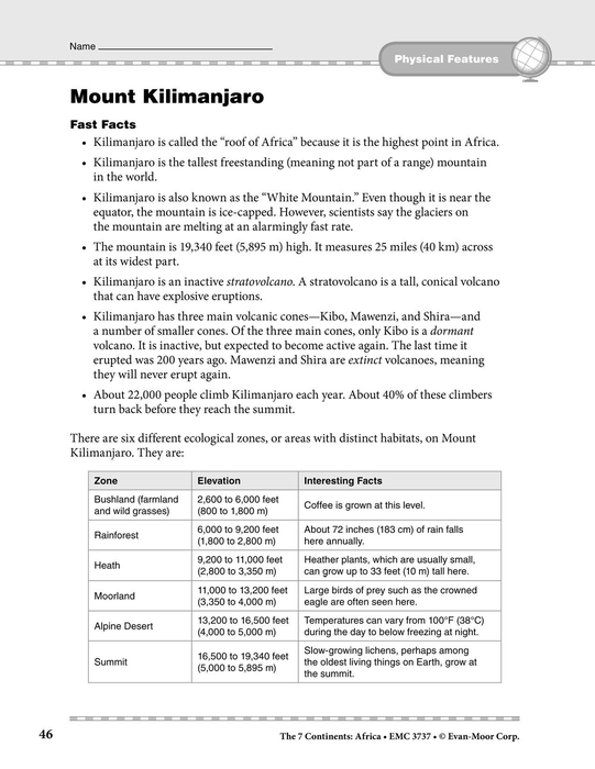 Africa: Physical Features: Mount Kilimanjaro