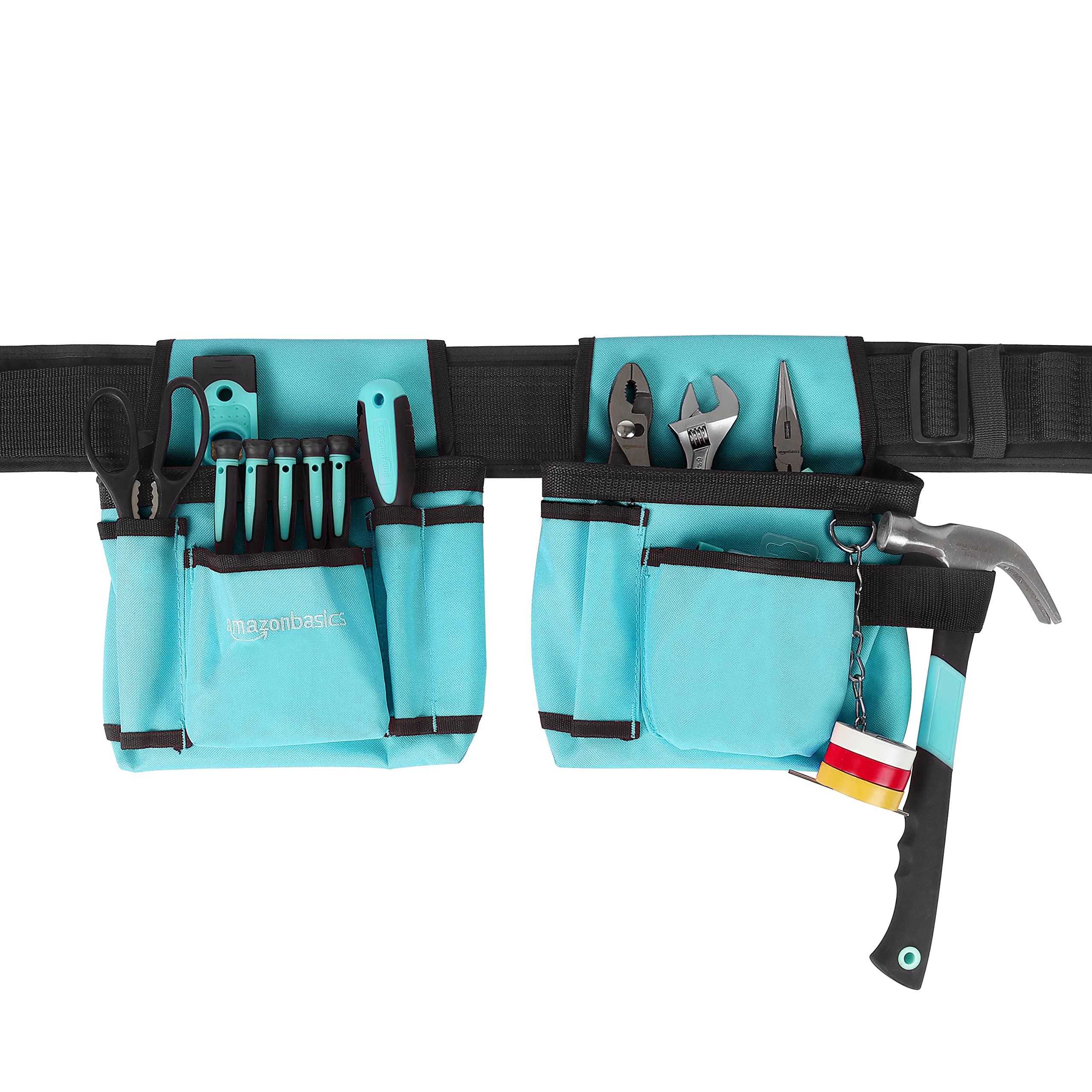 Amazon Basics Tool Belt, Adjustable Waist Strap 22 to 44 inches, Turquoise