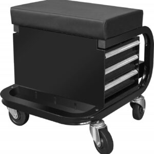 TCE Rolling Creeper Garage/Shop Seat with Three Built-in Drawers,Padded Mechanic Stool Creeper Seat,Black,APD2016AU