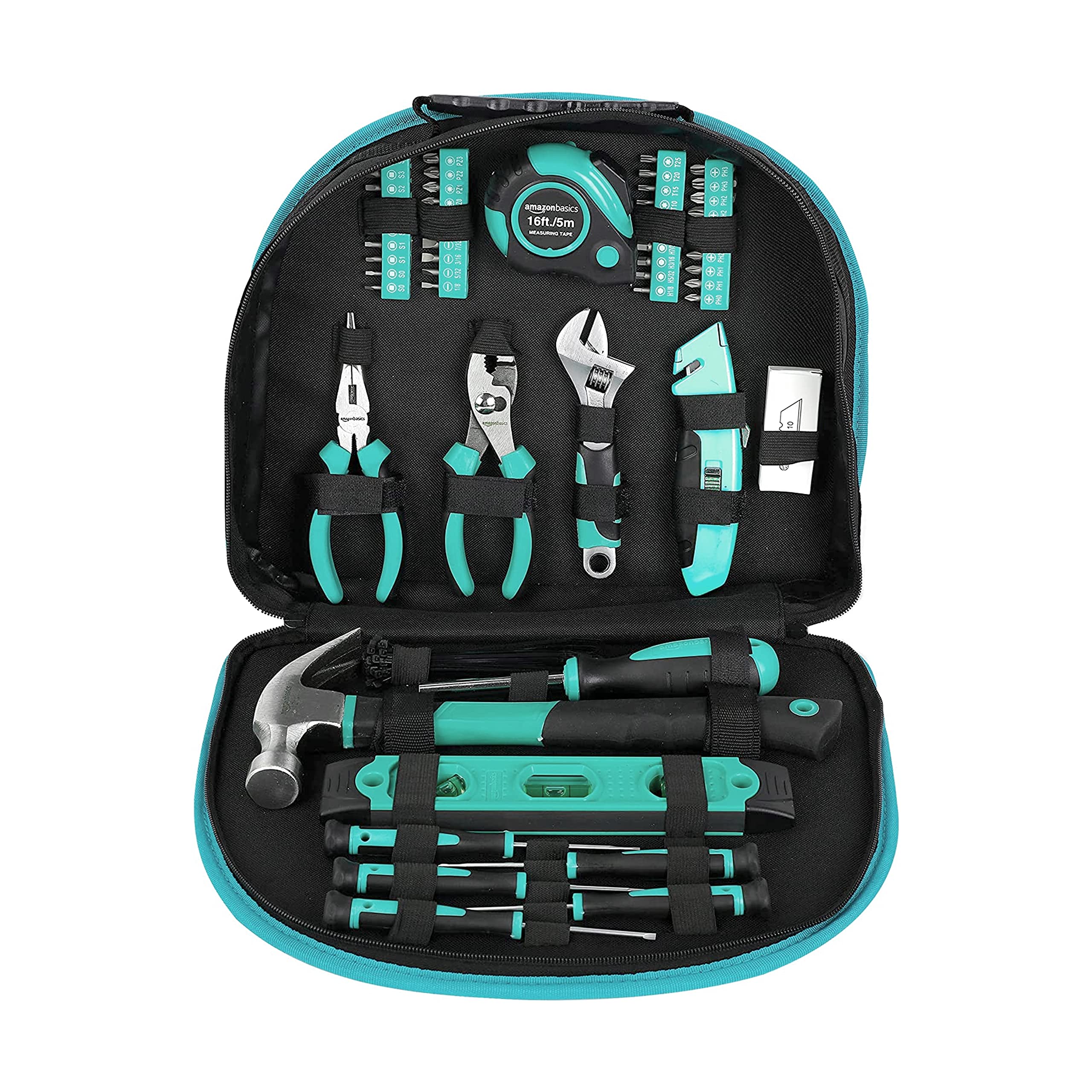 Amazon Basics Tool Set with Easy Carrying Round Pouch, 104-Piece, Pink, 14.4 x 11.4 x 3 inches