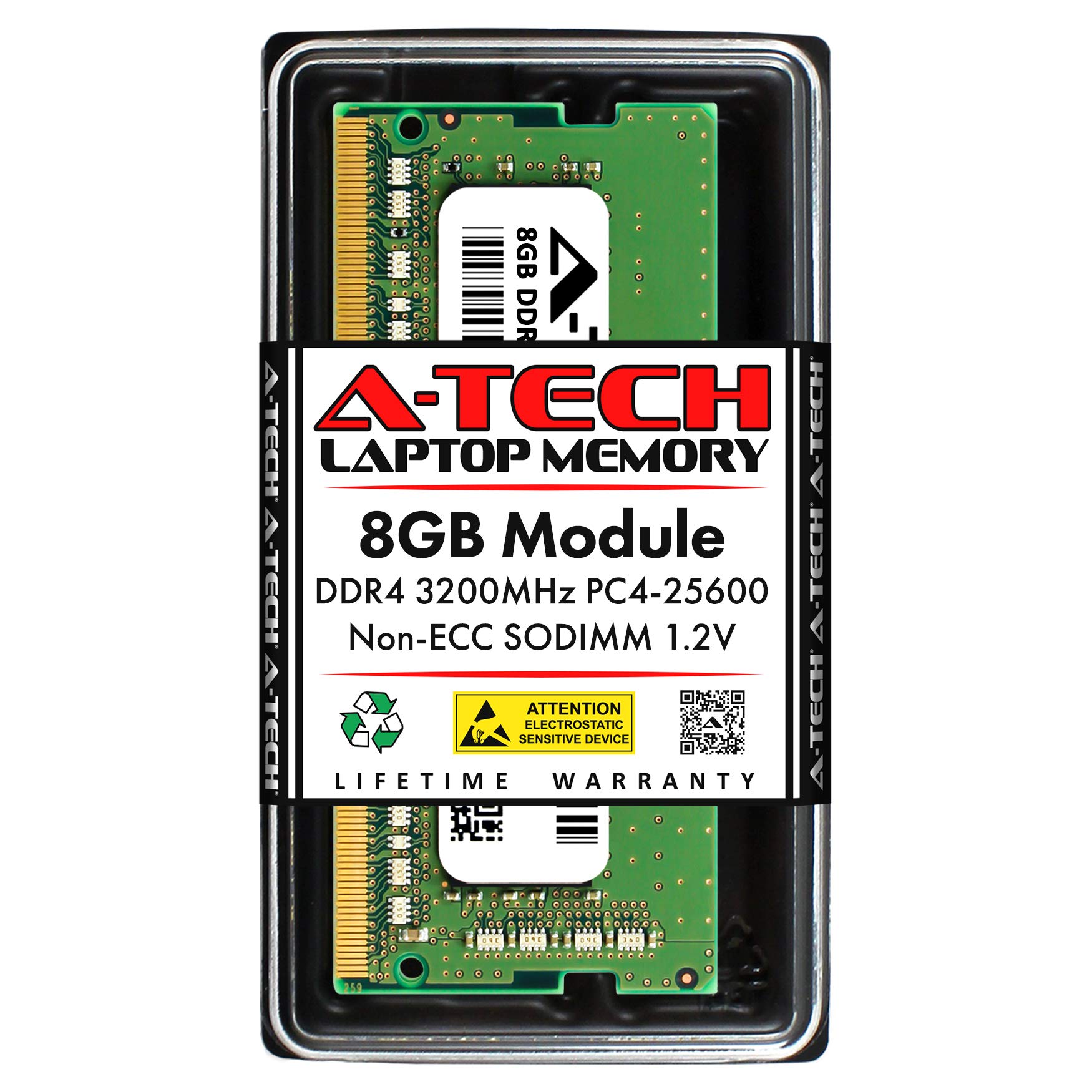 A-Tech 8GB DDR4 3200 MHz SODIMM PC4-25600 (PC4-3200AA) CL22 Non-ECC Laptop RAM Memory Module