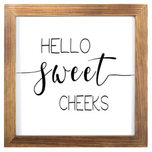 hello sweet cheeks sign - farmhouse bathroom decor sign, cute guest bathroom wall art home accent, rustic farmhouse decor for home, modern farmhouse sign for bathroom toilet decoration 12 inch