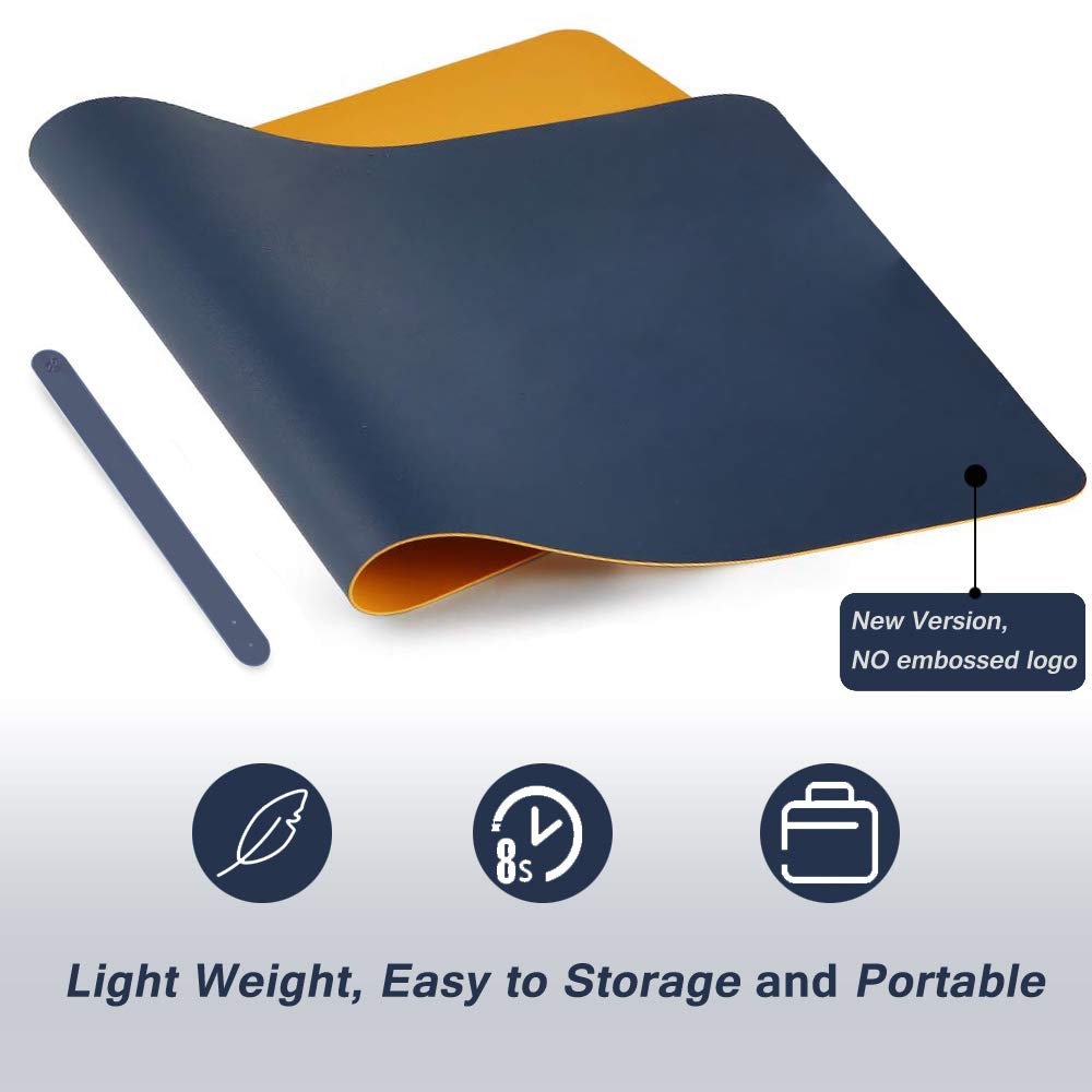 Desk Pad Protector, Waterproof PU Leather Office Desk Mat Desk Writing Mat Laptop Large Mouse Pad Desk Blotters Desk Décor for Office Home, 23.6" x 13.8", Dark Blue