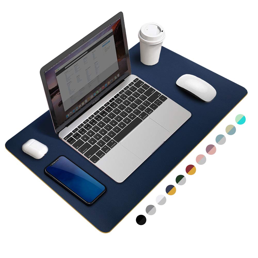 Desk Pad Protector, Waterproof PU Leather Office Desk Mat Desk Writing Mat Laptop Large Mouse Pad Desk Blotters Desk Décor for Office Home, 23.6" x 13.8", Dark Blue