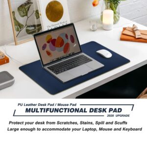 Desk Pad Protector, Waterproof PU Leather Office Desk Mat Desk Writing Mat Laptop Large Mouse Pad Desk Blotters Desk Décor for Office Home, 23.6" x 13.8", Dark Blue