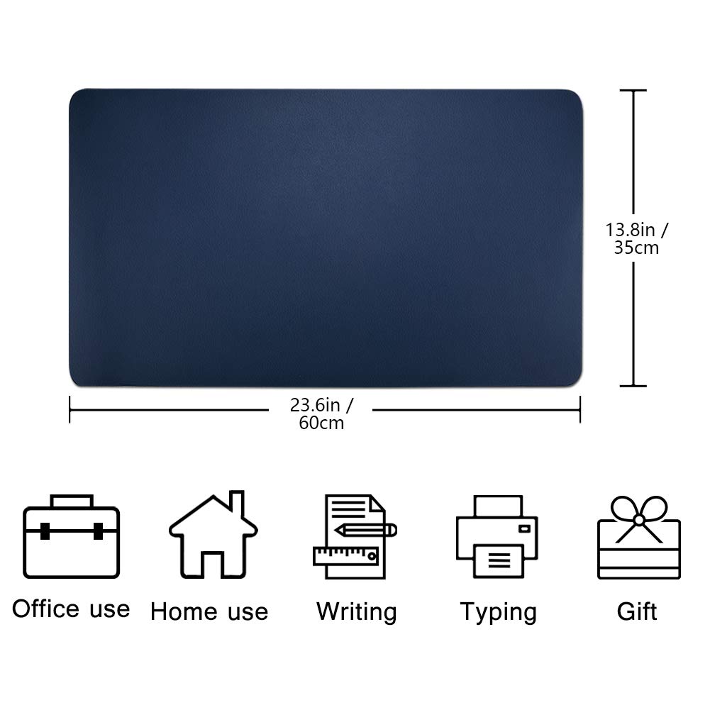 Desk Pad Protector, Waterproof PU Leather Office Desk Mat Desk Writing Mat Laptop Large Mouse Pad Desk Blotters Desk Décor for Office Home, 23.6" x 13.8", Dark Blue