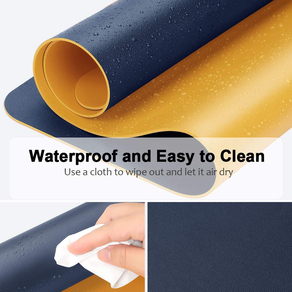 Desk Pad Protector, Waterproof PU Leather Office Desk Mat Desk Writing Mat Laptop Large Mouse Pad Desk Blotters Desk Décor for Office Home, 23.6" x 13.8", Dark Blue