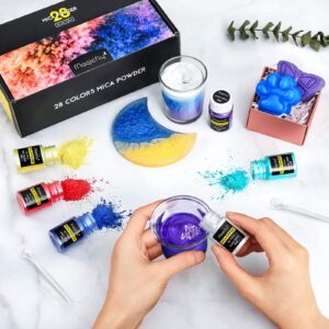 Magicfly 28 Colors Mica Powder, Colorant Paint and Dye for Epoxy Resin, Pigment Powder with 5 Spoons for Soap Making, Lip Gloss, Bath Bomb, Candle Making, Art Craft