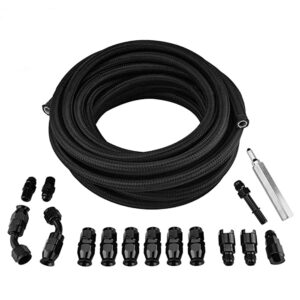 evil energy 6an 3/8" ptfe ls swap efi fuel line fitting kit, e85 nylon braided fuel hose 25ft