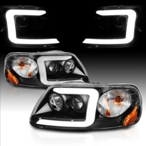 amerilite for 1997-2003 ford f150 97-2002 expedition pickup truck led tube black projector replacement headlights set - driver and passenger side