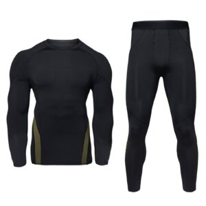 jooferic men's thermal underwear set fleece lined top and bottom warm long johns winter sport suits (black-t32, xl)