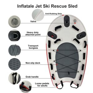 SAYOK Large Inflatable Rescue Sled Floating Mat, Inflatable Surfing Board Inflatable Jet Ski Rescue Board(71 x 41.4 x 4 inches, Red Edge)