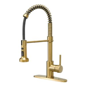 besy commercial kitchen faucet with pull down sprayer, high-arc single handle single lever spring rv kitchen sink faucet with pull out sprayer, 3 function laundry faucet, brushed gold