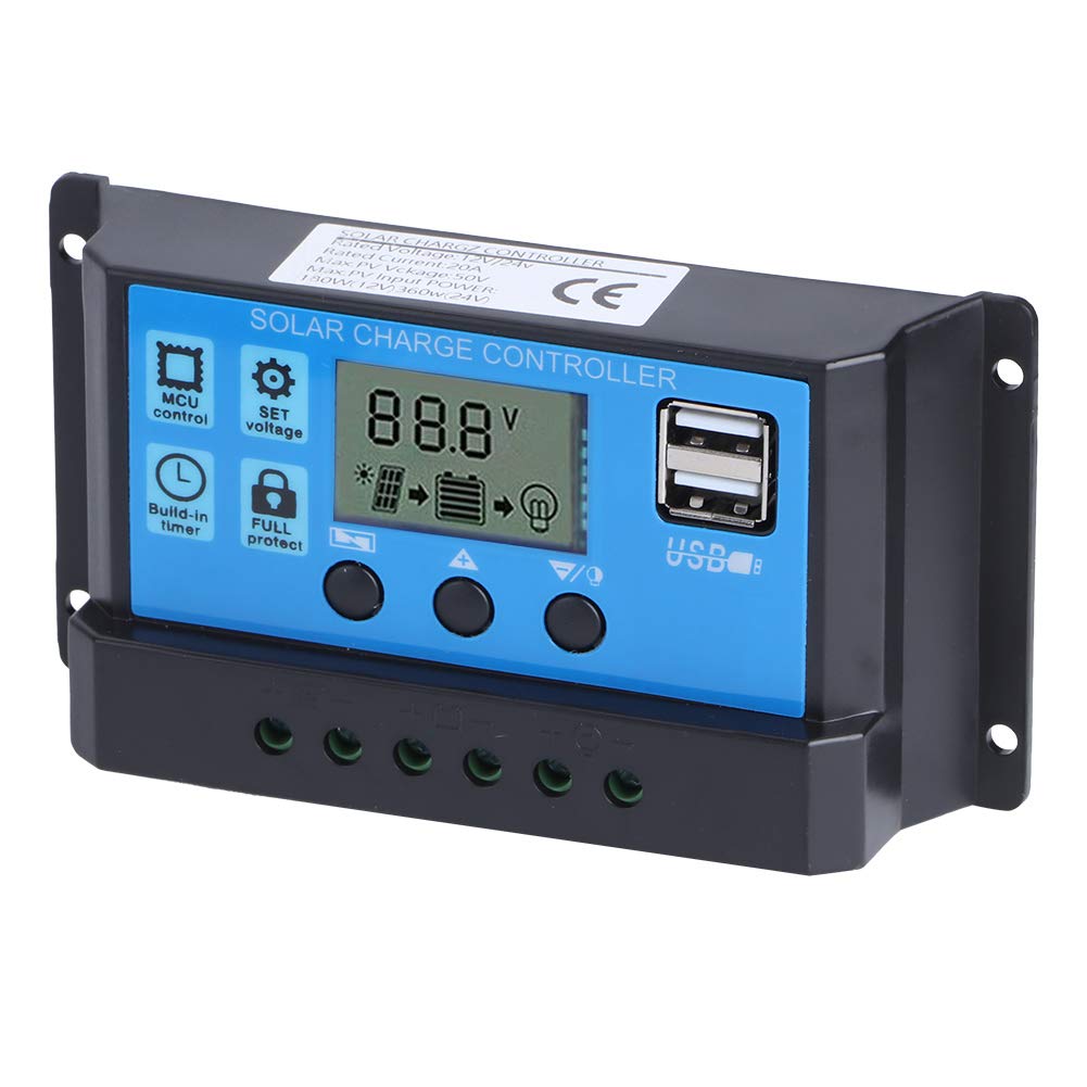 Solar Panel Regulator, Double USB with Digital Display Solar Charge Controller, for Home Yard Commercial Outdoor