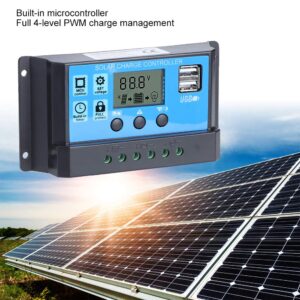 Solar Panel Regulator, Double USB with Digital Display Solar Charge Controller, for Home Yard Commercial Outdoor