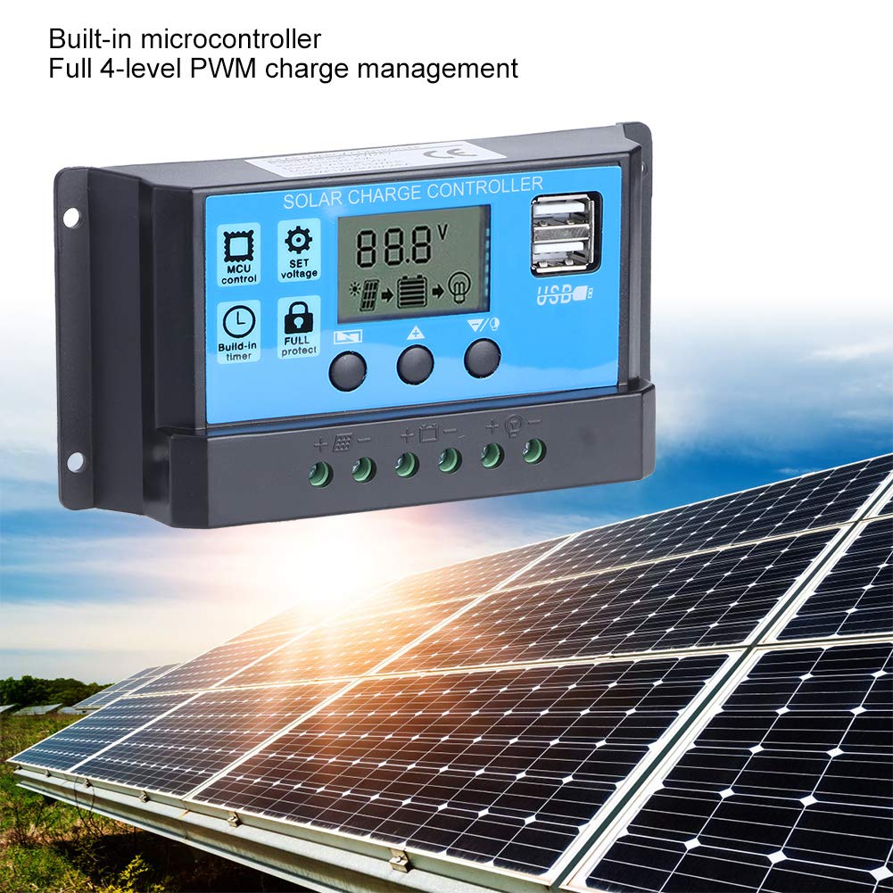 Solar Panel Regulator, Double USB with Digital Display Solar Charge Controller, for Home Yard Commercial Outdoor