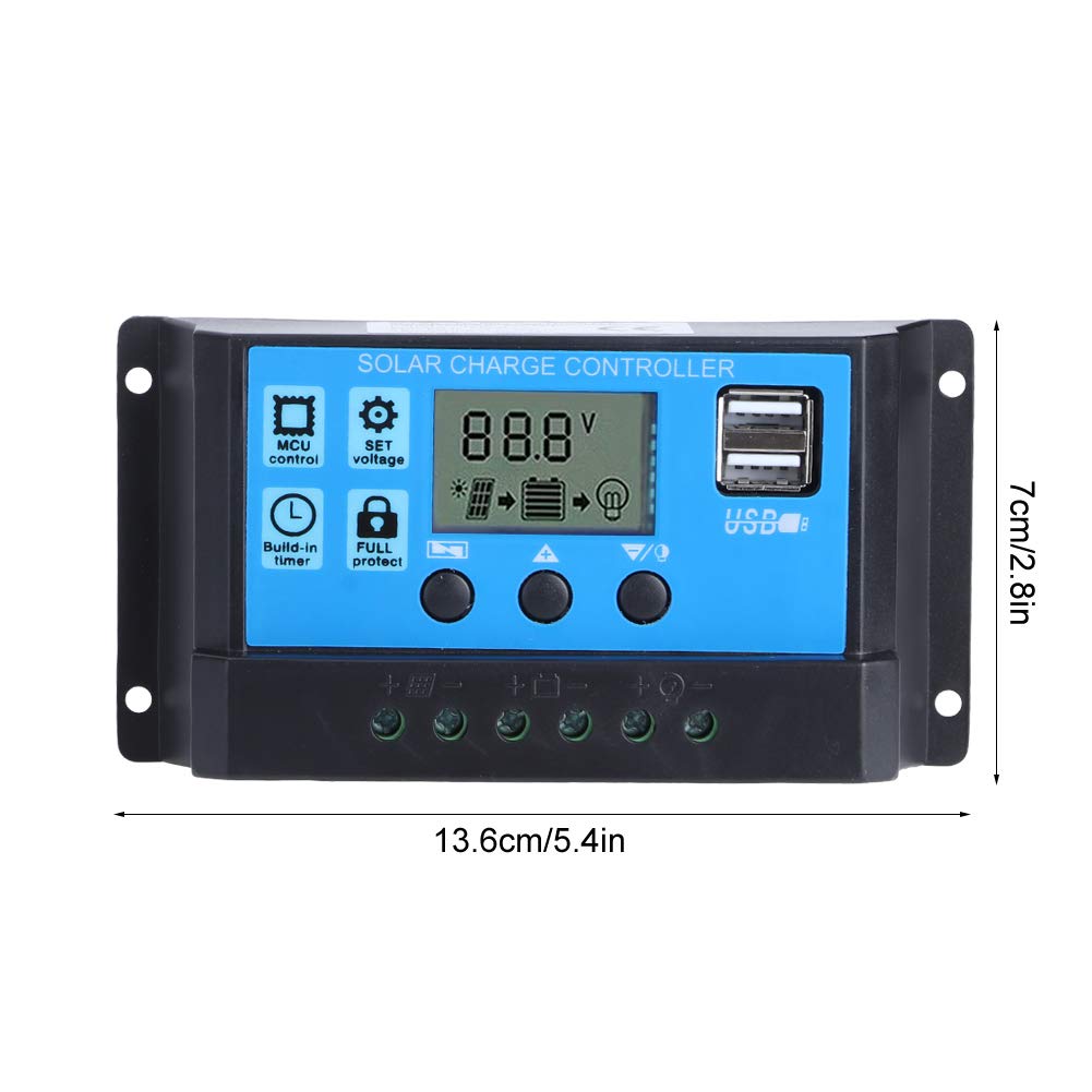 Solar Panel Regulator, Double USB with Digital Display Solar Charge Controller, for Home Yard Commercial Outdoor