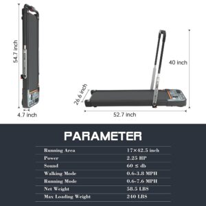 HOTSYSTEM 2 in 1 Installation-Free Folding Treadmill, 2.5HP Portable Under Desk Treadmill with Bluetooth, LED, Remote Control Smart Treadmill for Home Office Cardio Exercise