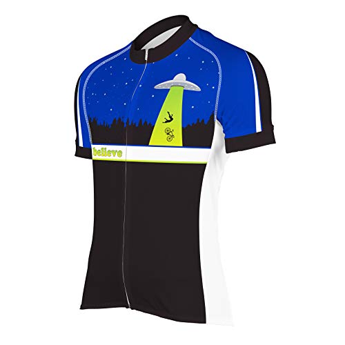 CORVARA BIKE WEAR UFO Believe Men's Cycling Short Sleeve Bike Jersey (Large) Blue