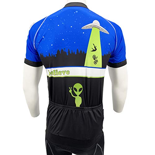 CORVARA BIKE WEAR UFO Believe Men's Cycling Short Sleeve Bike Jersey (Large) Blue