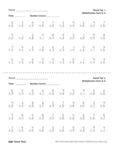 multiplication/division timed math tests, grade 3