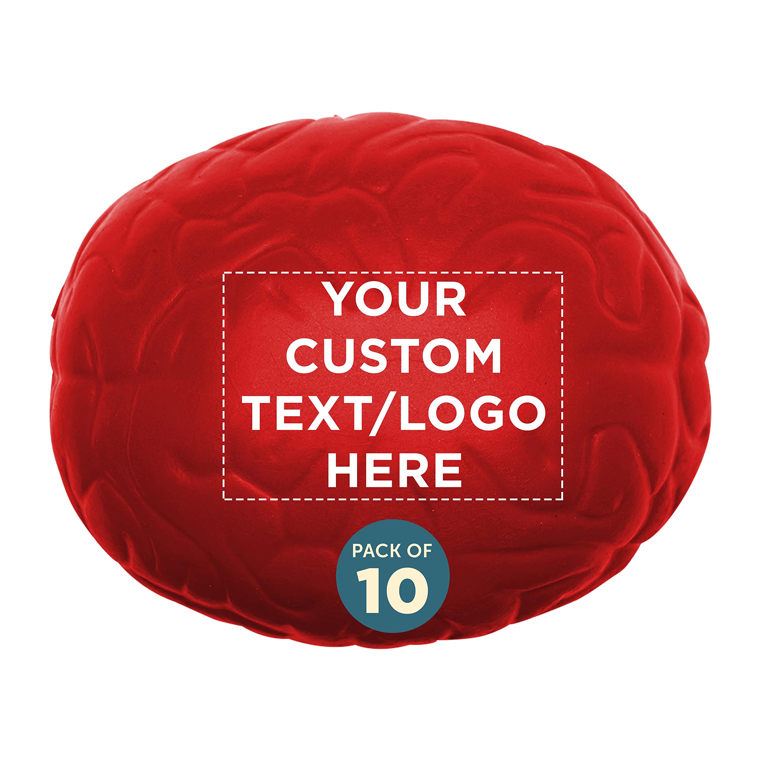 Custom Brain Squeeze Balls Set of 10, Personalized Bulk Pack - Stress Relief, Perfect for Your Desk, Office or Home - Red