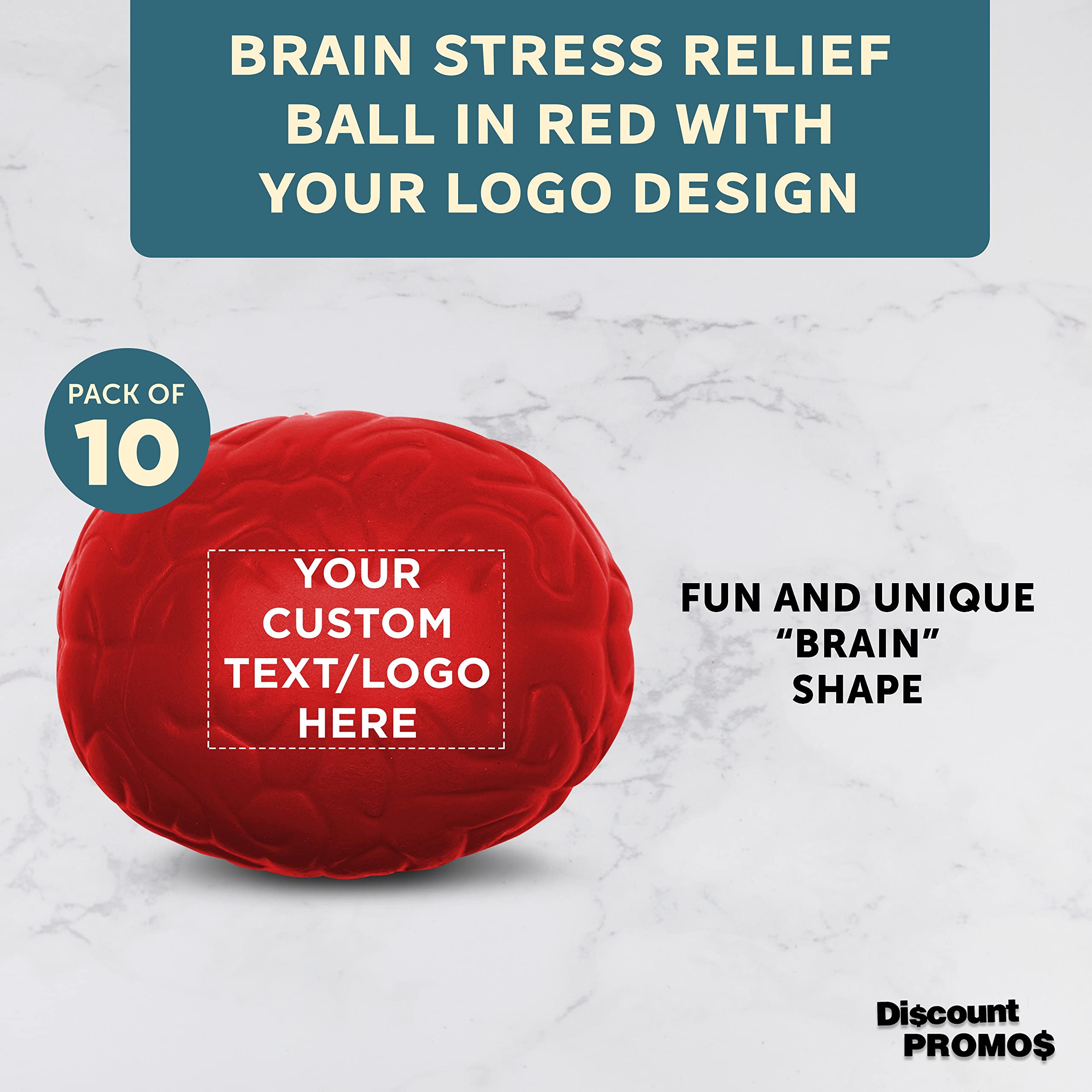 Custom Brain Squeeze Balls Set of 10, Personalized Bulk Pack - Stress Relief, Perfect for Your Desk, Office or Home - Red