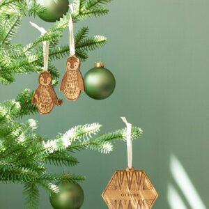 Penguin Pair Laser Cut Wood Ornaments - Comes with 2 [Christmas, Holiday, Love, Anniversary, Personalized Gifts, Custom Message, Stocking Stuffers]