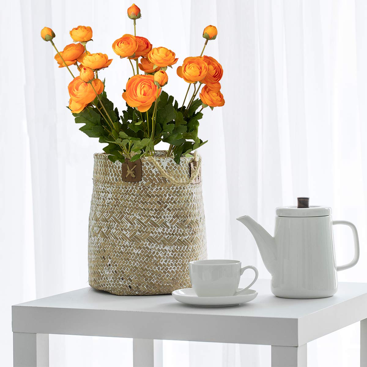 GLSATEMAN Artificial Silk Flowers Persian Ranunculus(Asian Buttercup 5 Bundles),Suitable for Core Decorations,Weddings,Homes,Artistic Decorations,and Props (Orange)