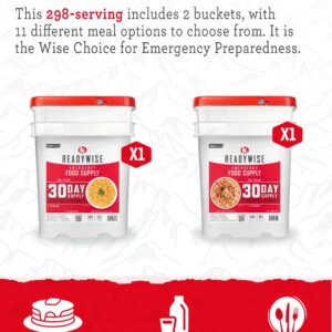 READYWISE - 30 Day, Emergency Food Supply, 298 Servings, 2 Buckets, Freeze-Dried, MRE, Camping, Hiking, Survival, Adventure Meal, 25-Year Shelf Life