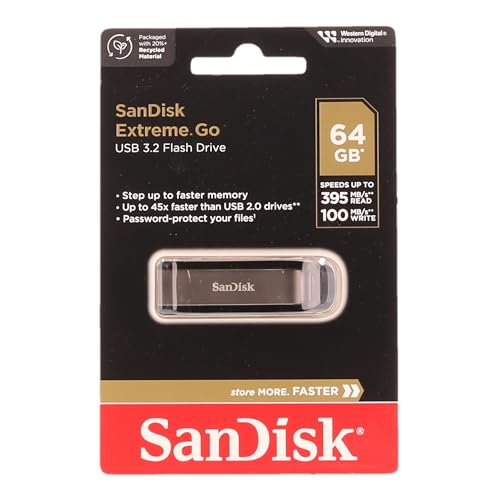 SanDisk 64GB Extreme Go USB 3.2 Type-A Flash Drive - SDCZ810-064G-G46, Metallic Bronze/Gloss Black