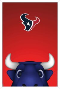 trends international nfl houston texans - s. preston mascot toro 20 wall poster, 14.725" x 22.375", white framed version