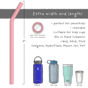 Reusable Silicone Drinking Straws - Big Size with Curved Bend for Tumblers Made from BPA Free No-Rubber Silicon - Flexible, Collapsible, Chewy, Bendy, Safe for Kids/Toddlers