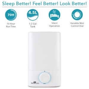 Air Innovations Humidifiers for Bedroom Convenient Oversized 4.5L Tank Runs for 70 Hours for Large Room up to 400 Sq Ft Top Fill Cool Mist Humidifier Ideal for Baby Room and Plants MH-419, White, 1.2