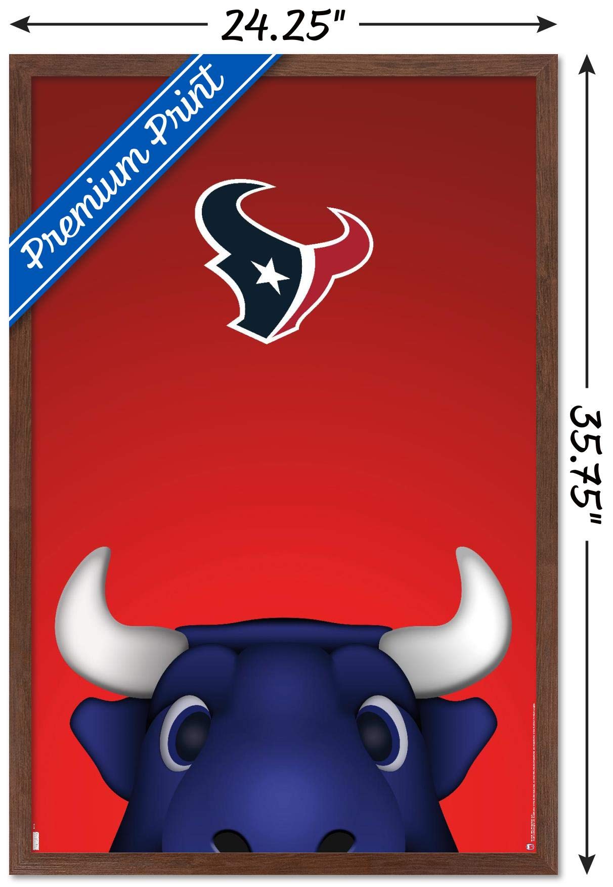 Trends International NFL Houston Texans - S. Preston Mascot Toro 20 Wall Poster, 22.375" x 34", Mahogany Framed Version