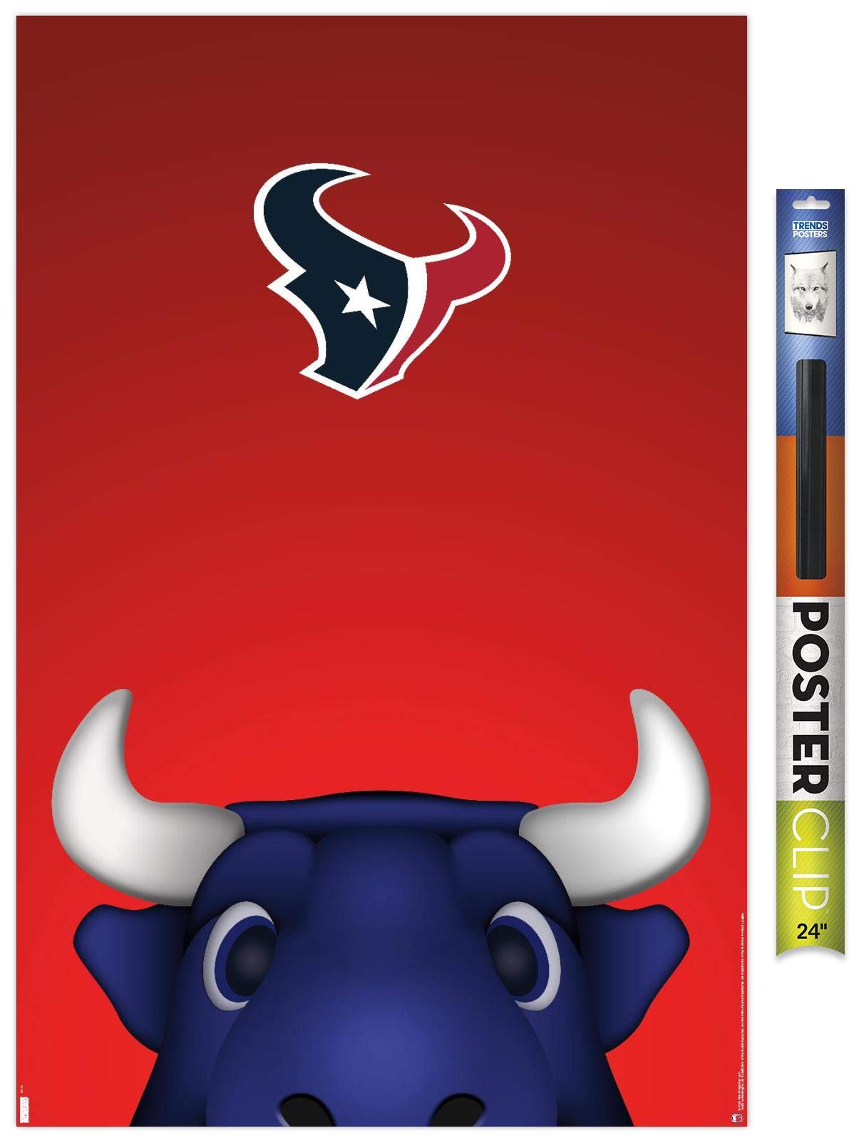 Trends International NFL Houston Texans - S. Preston Mascot Toro 20 Wall Poster, 22.375" x 34", Premium Poster & Clip Bundle