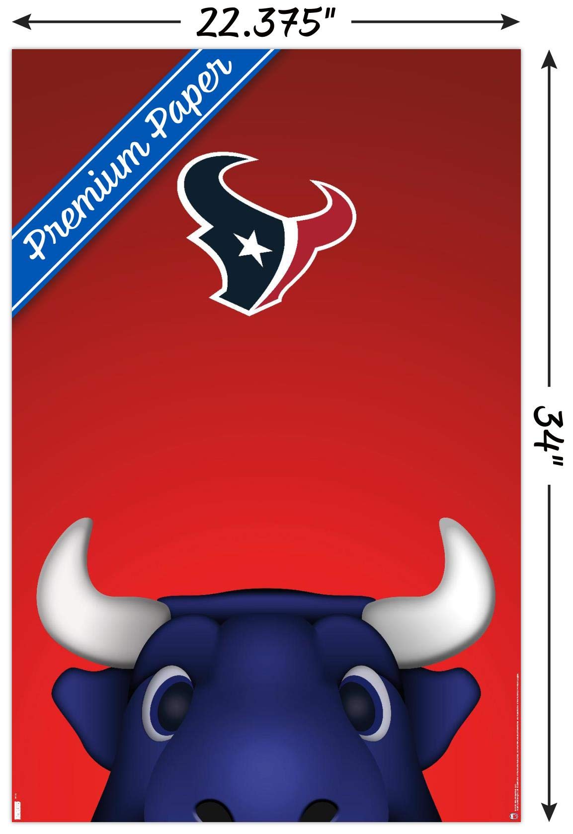 Trends International NFL Houston Texans - S. Preston Mascot Toro 20 Wall Poster, 22.375" x 34", Premium Poster & Clip Bundle